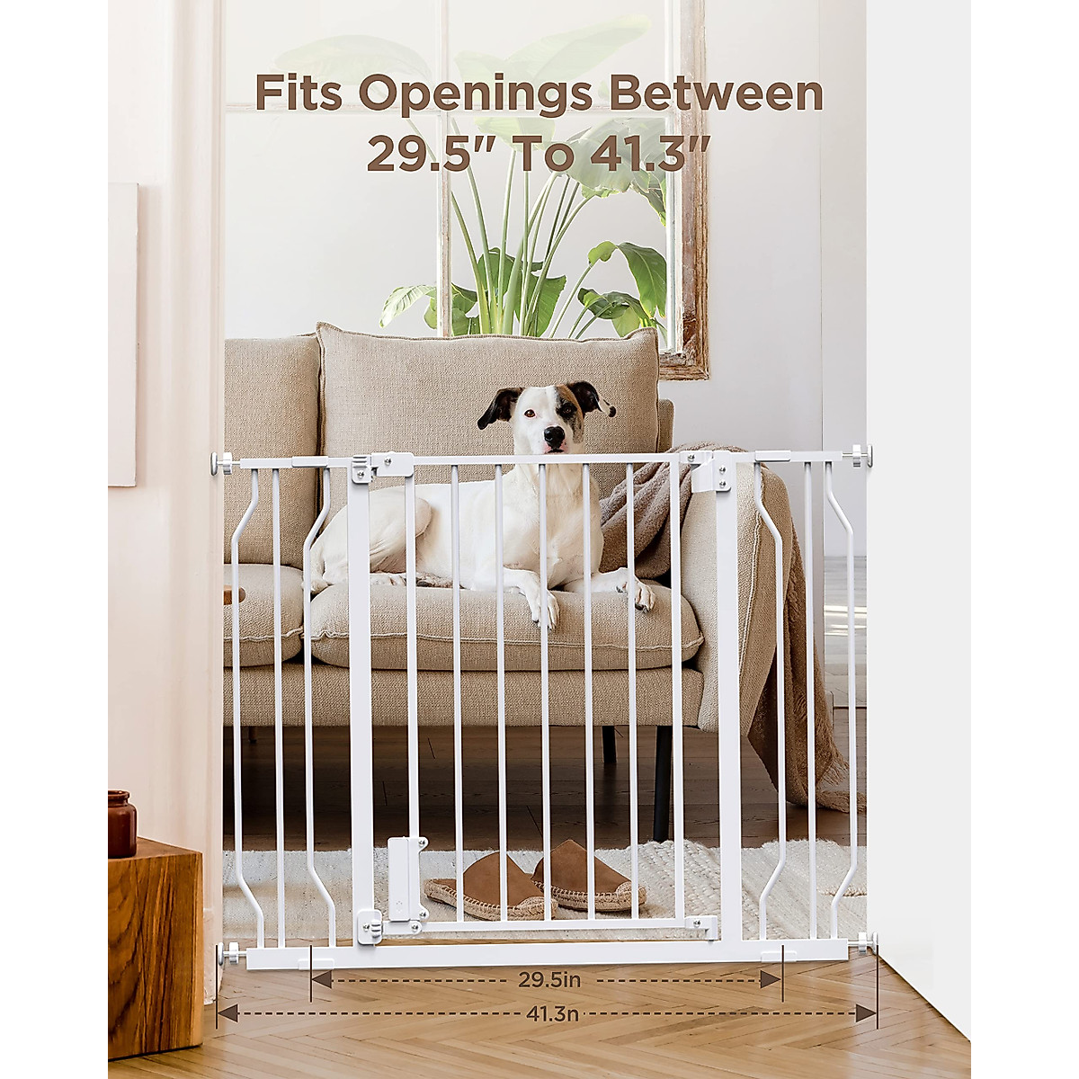 Ciays Baby Gate 29.5” to 41.3”, 30-in Height Extra Wide Dog Gate for Stairs, Doorways and House, Auto-Close Safety Metal Pet Gate for Dogs with Alarm, Pressure Mounted, White