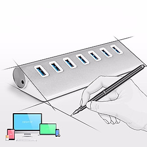 High Speed USB 2.0 Hub Premium 7-Port Portable Aluminum Hub with 60cm USB 2.0 Cable for iMac, MacBooks, PCs and Laptops