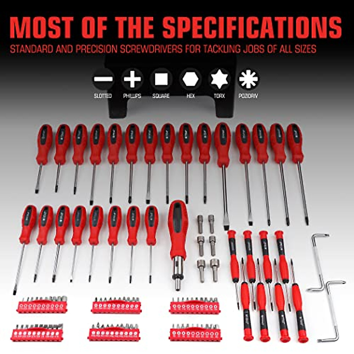 102 Piece Magnetic Screwdriver Set with Rack, Magnetic Tip, Common Repair Tools, Ideal for Gift