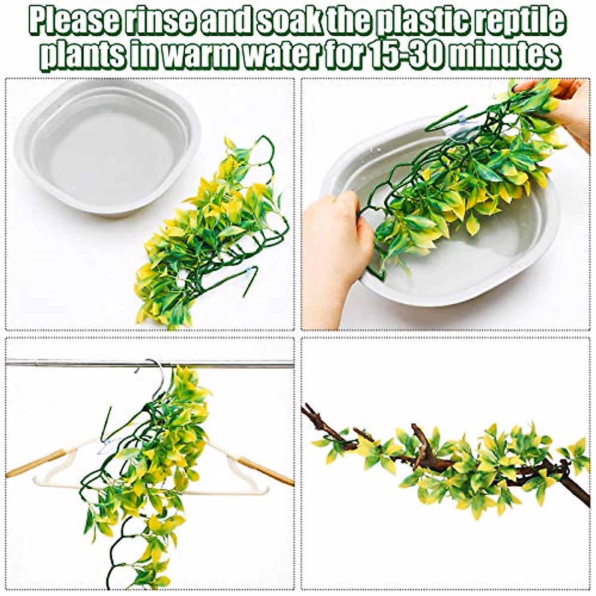 6 Pieces Reptile Plants Artificial Reptiles Terrarium Leaves Plastic Hanging Terrarium Plants Plastic Reptile Habitats Plant Decorations with Suction Cups for Hermit Crab Lizards Geckos Snake
