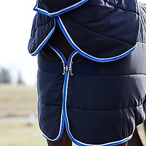 HORZE Glasgow Combo Anti-Slip Indoor Stable Horse Blanket with Attached Neck Cover (150g Fill) - Dark Blue - 78 in