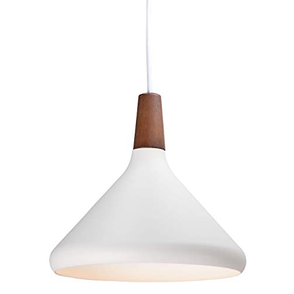 Amazon Brand – Rivet Modern Wood Scandinavian-Inspired Ceiling Pendant Fixture with Light Bulb - 15.25 x 15.25 x 9 Inches, White Metal with Walnut Finish