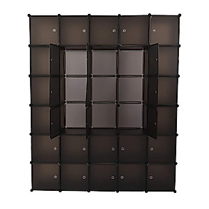 VINGLI Cube Storage Organizer, Plastic Closet Cabinet, DIY Plastic Modular Book Shelf Unit, Cube Shelves with Doors and Hanging Rods (Brown, 30 Cube- Deeper)