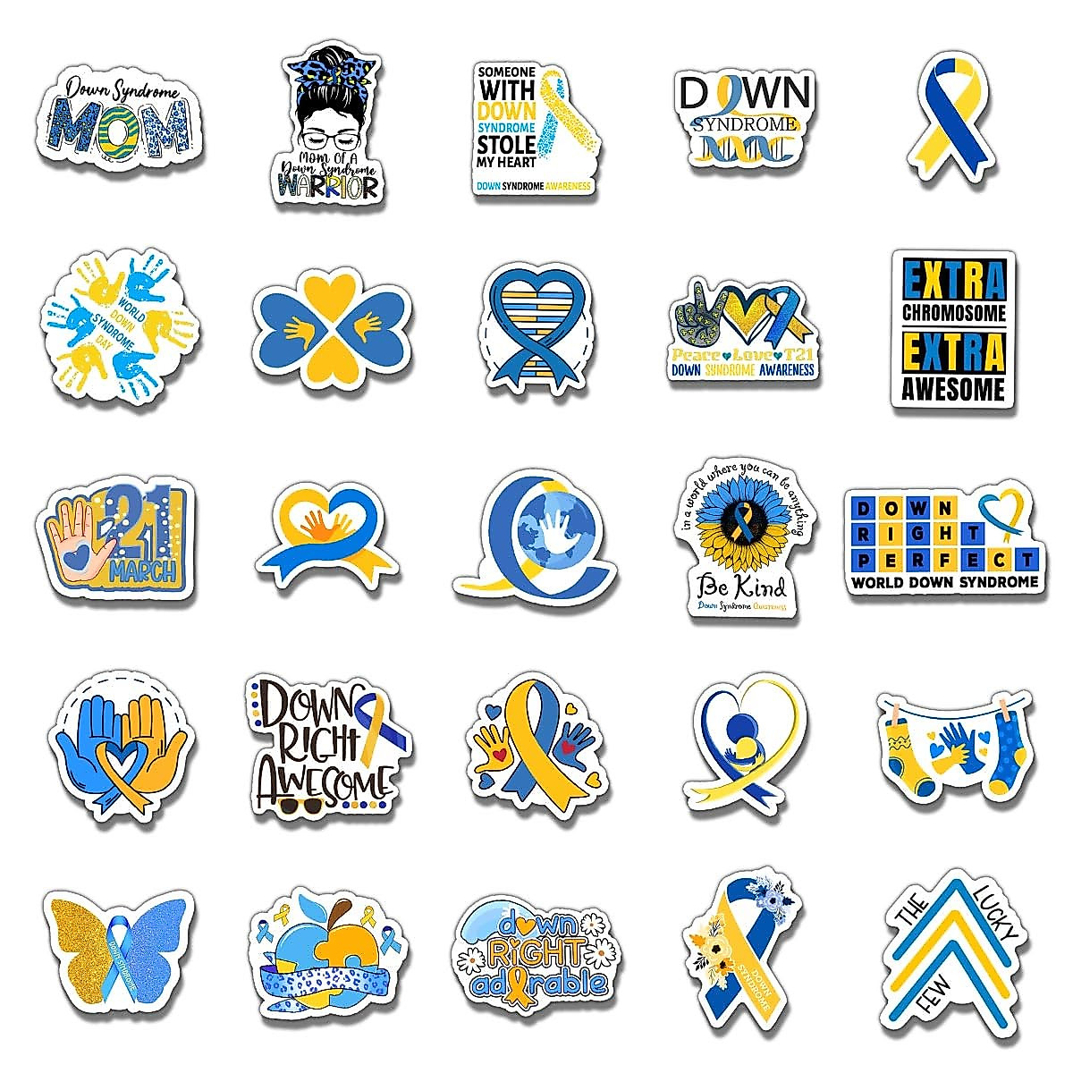 50 Pack Pcs Down Syndrome Awareness Ribbon Stickers for Water Bottles Waterproof Vinyl Laptop Luggage Inspirational Sticker Packs Adults Teens Girls Boys Aesthetic Small Decals