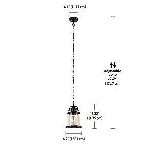 Globe Electric 44231 1-Light Outdoor Pendant, Bronze, Oil Rubbed Finish, Clear Seeded Glass Shade, Vintage Edison LED Bulb Included, E26 Base Socket, Porch Light, Ceiling Hanging Light Fixture