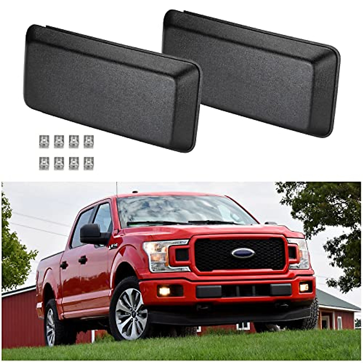 A & UTV PRO Front Bumper Guard Cover & License Plate Bracket Set for Ford F150 2018 2019 2020, License Frame Mounting Holder Bumper Inserts Cover Caps Accessories, Black