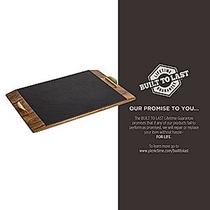 TOSCANA - a Picnic Time brand Covina Slate Serving Tray, Charcuterie Board Set, (Acacia Wood & Slate Black with Gold Accents) Large