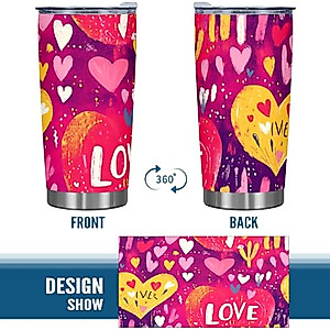 QWEUIOP 20oz Insulated Travel Coffee Mug Love Heart Tree Stainless Steel Tumbler with Lid Double Wall Vacuum Coffee Cup For Hot and Cold Drinks14458