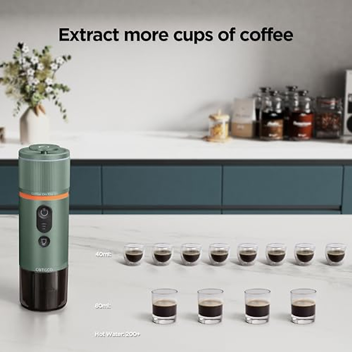 COTGCO Portable Espresso Coffee Machine: 12V Electric Travel Expresso Maker - Self Heating 8 Cups Battery Powered Compatible for Nespresso Capsule - for Camping Travel RV Hiking (Forest Green)