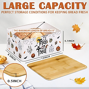 Halloween Bread Box with Bamboo Cutting Board Lid, Modern Metal Bread Storage Container Trick or Treat Kitchen Decor, Vintage Halloween Decorations For Home Organizer, Halloween Gifts for Women