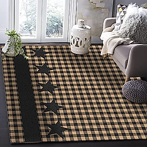 Retro Country Star Area Rug, Brown Black Buffalo Plaid Decorative Rug, Easy Clean Carpet with Anti-Slip Backing for Bedroom Living Room Dining Room Office 3ftx2ft