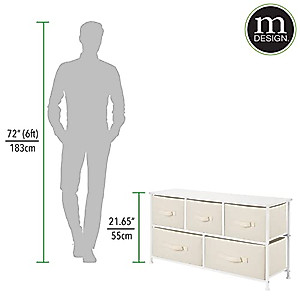 mDesign 21.65" High Steel Frame/Wood Top Storage Dresser Furniture Unit with 5 Removable Fabric Drawers - Wide Bureau Organizer for Bedroom, Living Room, Closet - Jane Collection, Cream/White