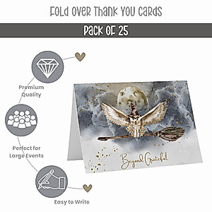Paper Clever Party Magic Owl Thank You Cards for Bridal Shower, Wedding, Any Occasion, Blank Notecards with Envelopes Set, Folded Notes, 25 Pack