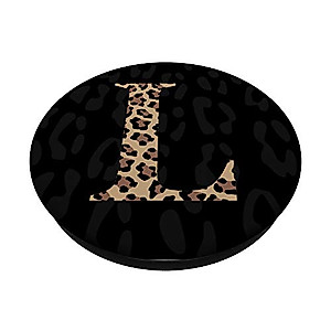 Black Leopard Print Cute Initial Letter L Monogram For Women PopSockets PopGrip: Swappable Grip for Phones & Tablets