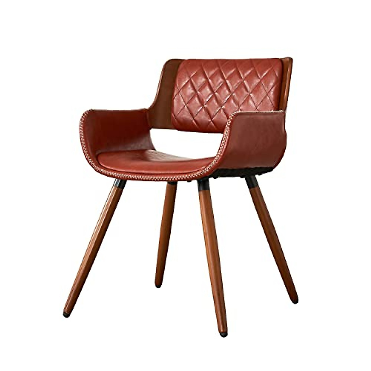 ARTPLAN Mid-Century Modern Accent Bamboo Small Arm Chair with PU Upholstered Dining Chair for Living Room, Set of 2