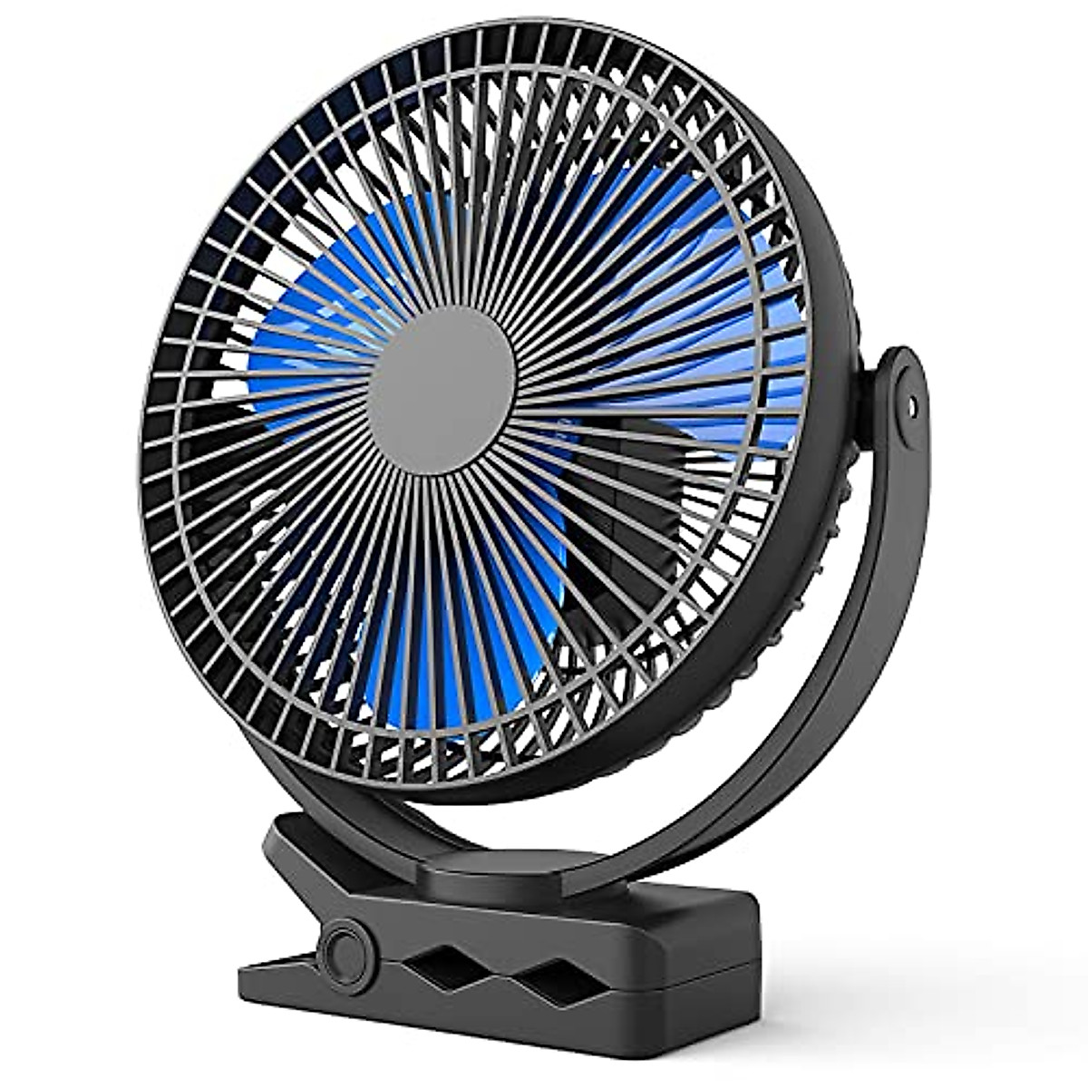 10000mAh 8-Inch Rechargeable Battery Operated Clip on Fan, 4 Speeds Fast Aiflow USB Fan, Sturdy Clamp Portable for Outdoor Camper Golf Cart or Indoor Gym Treadmill Personal Office Desk - Blue