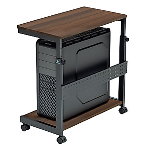 EUREKA ERGONOMIC Computer Tower Stand, Height Adjustable PC Stand,2-Tier ATX-Case CPU Holder Home Office Gaming Accessories with Rolling Wheels & Mouse Pad, Walnut Wood