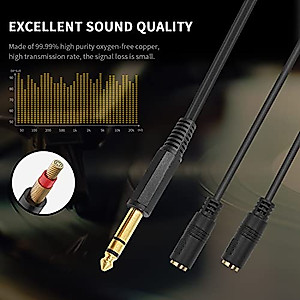 Poyiccot 1/4 to 3.5mm Adapter, 3.5mm to 1/4 Headphone Adapter, 6.35mm 1/4 inch TRS Stereo Male to 2 Dual 3.5mm (Mini) 1/8 inch Stereo Female Y Splitter Cable 20cm/8inch (635M-235FM)