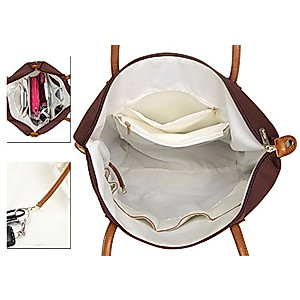 NNEE Nylon Tote Bag With Faux Leather Trim & Multiple Pocket Design (Brown)
