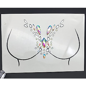 Rhinestone Body Gems Stickers, Mermaid Chest Gems and Breast Pasties Jewelry Makeup Set, Crystals Body Jewels Glitter Music EDC Decorations for Festival Rave Party Outfit, 2-Pack