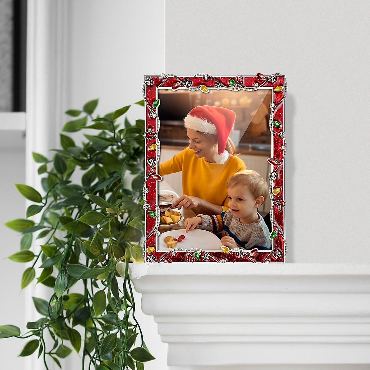 LARAINE 5x7 Picture Photo Frame Christmas Metal 2024 Christmas High Definition Glass Display Pictures for Tabletop Home Decorative Holiday Gift (Red, 5x7)