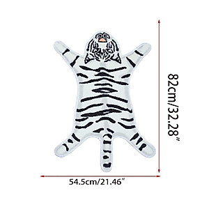 Tiger Print Rug Cartoon Cute Faux Area Rugs Fluffy Animal Print Mat Carpet Kids Small Rugs for Playroom Room Home Decor (2.6x1.8Ft /32.2" Lx21.4 W（54.5x82cm）,White)
