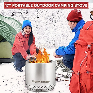 thermomate Large Outdoor Fire Pit for Patio Backyard, 17x16.5 Inch Stainless Steel Round Bowl Wood Burning, Smokeless , Portable Camping Fire Pit