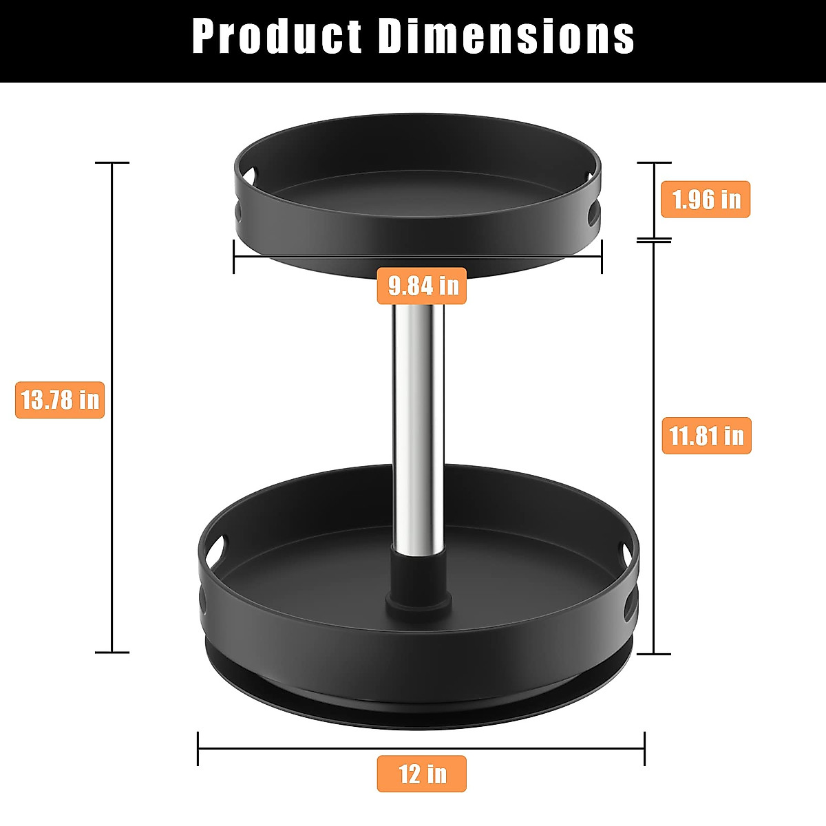 Lazy Susans Organizer 2 Tier Metal Steel Turntable Rotating Spice Racks for Cabinet Pantry Cupboard Table, 10 inch, Black