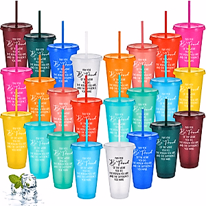 Gerrii Thank You Gift May You Be Proud Of The Work You Do Plastic Tumblers with Straws Lid Inspirational Reusable Glitter Plastic cup Travel Mug Appreciation Gift for Coworker Employee(24 oz, 24 Pcs)