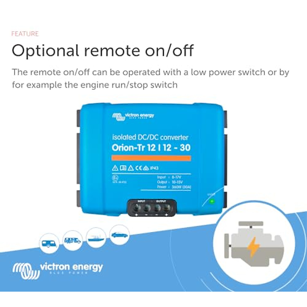 Victron Energy Orion-Tr IP43 12/12-Volt 30 amp 360-Watt Isolated DC-DC Converter