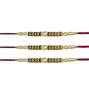 TheNext7 Rakhi Bracelet, Rakhi Thread, Rakhi for Brother, Rakhi for Bhaiya Bhabhi, Rakhsa bandhan Festival, Rakshabandhan Celebration, Rakhi Gift for Brother Sister White Beads and Red Rings Pack of 3