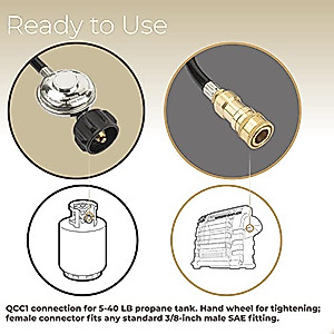 Ximoon F271803 Buddy Heater Adapter Hose Replacement for Mr. Heater F271803 12ft Big Buddy Hose with Regulator, 3/8 inch Female Quick Connect x QCC1 Propane Tank Connection