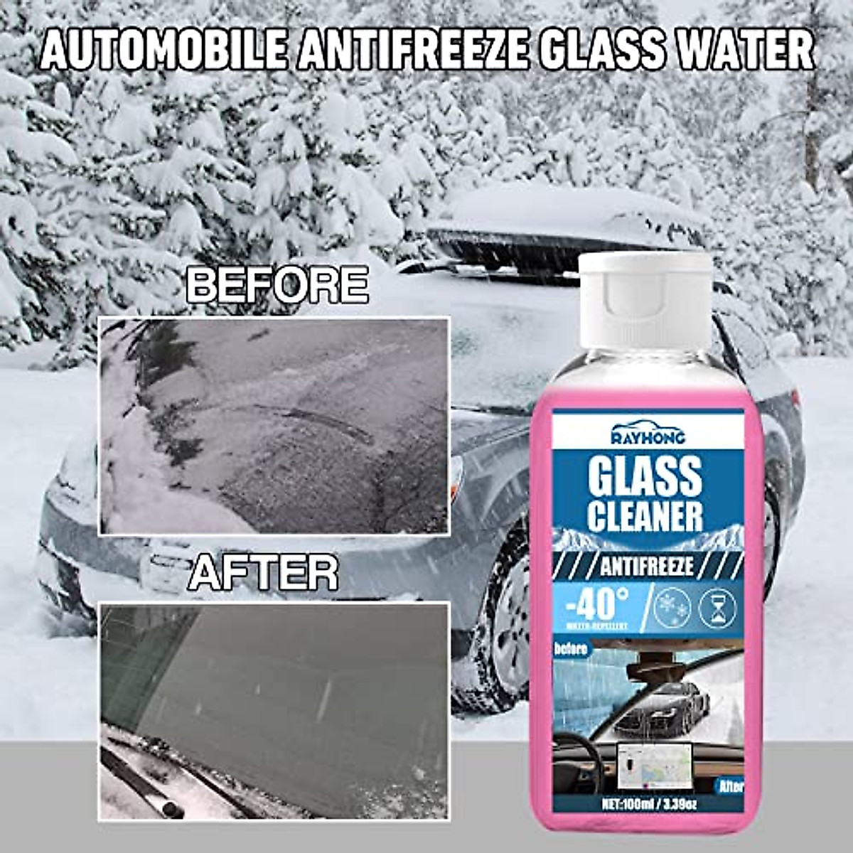 RAYHONG 2Pcs Windshield Washer Fluid Concentrate, Multi-Surface Glass Cleaning, Car Antifreeze Glass Water - 100ML