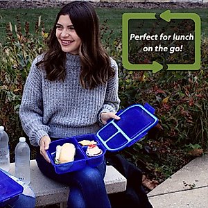MyGo Container Large To-Go 3-Compartment Food Container, 9-3/8" X 9-3/8" X 2-1/2", Reusable, Microwave Safe, Smoke/Red