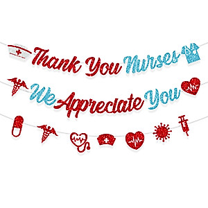 Nurses Week Banner Party Decorations Thank You Nurse Week Banner Red Glitter We Appreciate You Banner for Nurses Week Home Office School Hospital Décor