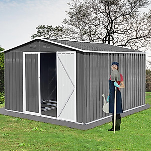EMKK Large Metal Storage Shed,Outdoor Storage Shed 10x8FT, Heavy Duty Metal Tool Sheds Storage House with Door & Air Vent for Garden, Patio, Lawn to Store Bikes, Trash Bins, Tools, Lawnmowers
