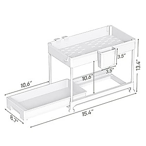 SPACELEAD Under Sink Organizers and Storage for Bathroom 2 Tier Sliding Cabinet Basket Organizer Drawers , Kitchen with Hooks The Bottom Can Be Pulled Out White