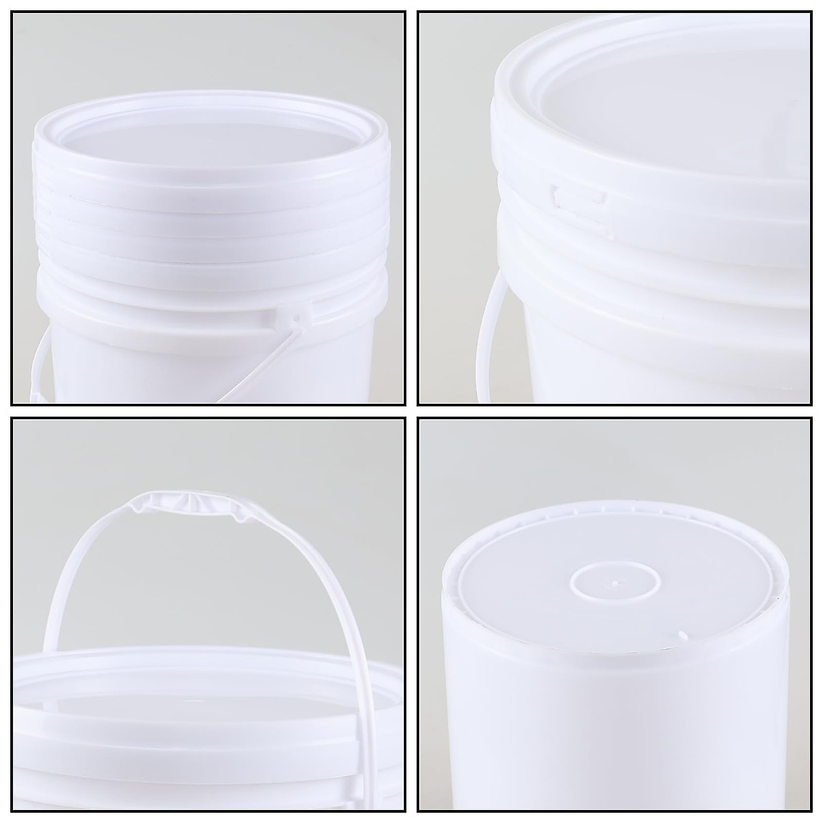 Teyyvn 7 Gallon White Plastic Food Bucket with Handles and Lid, Set of 4 Food Storage Pail Multipurpose Bucket with Lid