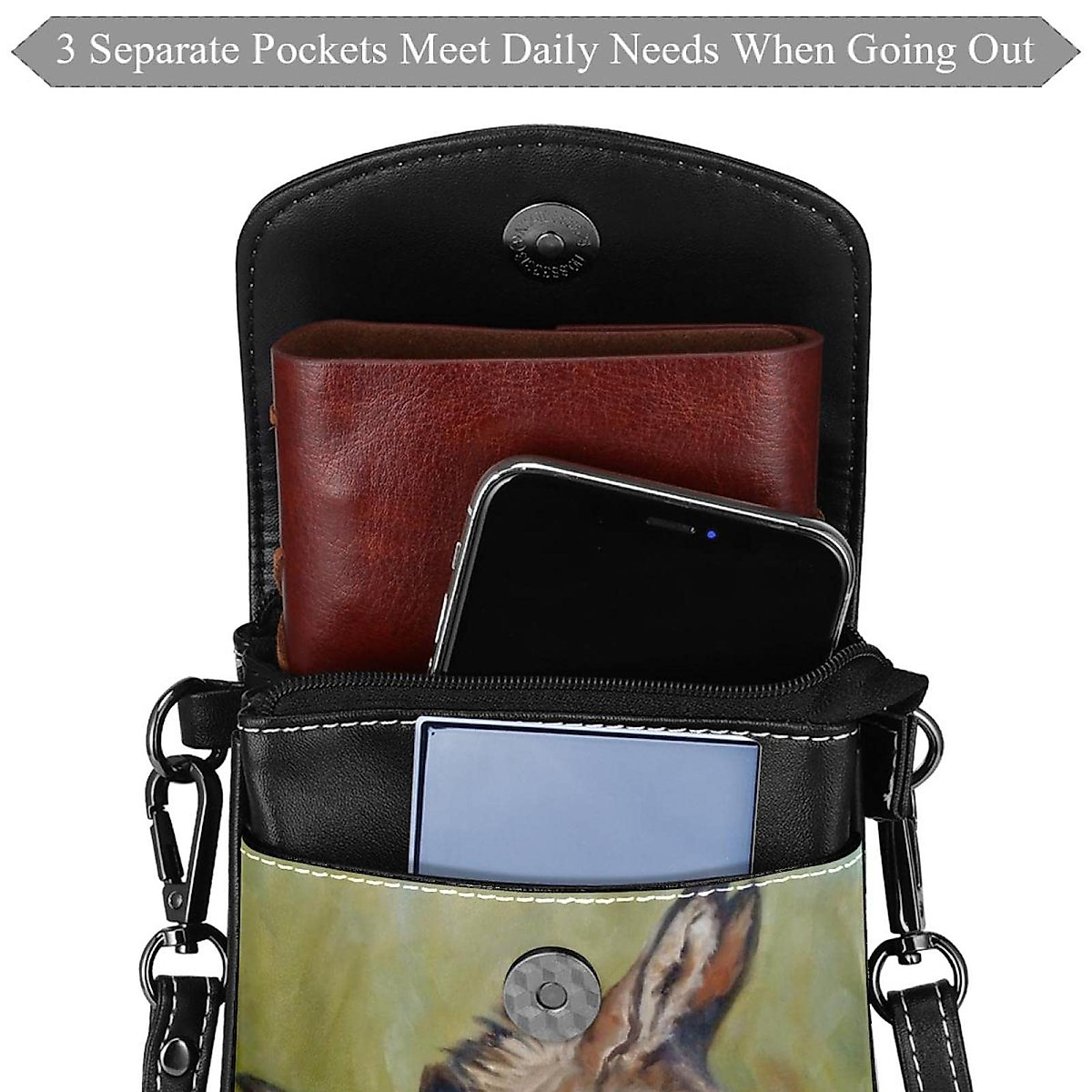 Unicey Donkey Hugs Painting Leather Phone Purse, Small Crossbody Bag Wallet Purses and Handbags for Women