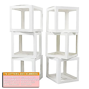 QPEY Thickened 6 PCs Baby Shower Boxes with 78 Letters,Baby Blocks for Baby Shower, Clear Balloon Boxes for Baby Shower and Birthday Party,Prom Boxes(6 PCs Boxes)
