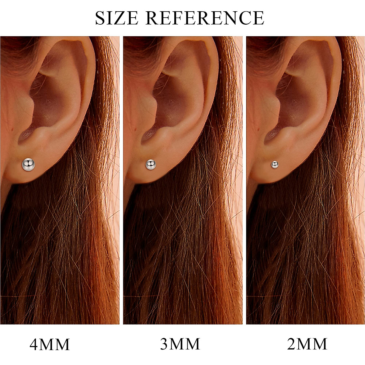 Sllaiss 3 Pairs Ball Stud Earrings Screw Back 925 Sterling Silver Cartilage Earrings Stud 14K Gold Plated Tiny Screwback Earrings For Women 2mm-4mm (Silver)