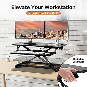 JOY worker Standing Desk Converter, 32" Wide Height Adjustable Sit Stand Up Desk Riser with Keyboard Tray, Desktop Workstation Riser for Home Office Computer Laptop, Particle Board, Black