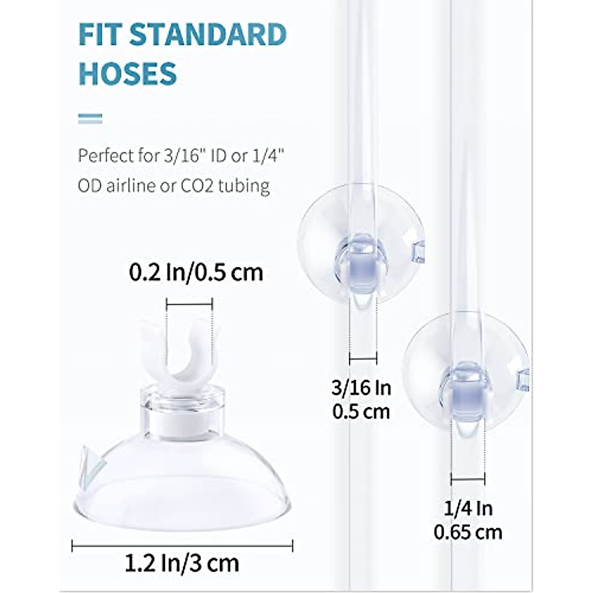 Pawfly Aquarium Suction Cup Clips for Standard 3/16" ID Airline Tubing Clear Air Hose Holder Clamp Accessories for Fish Tank Aeration Setup, 20 Pack