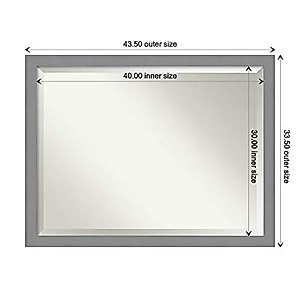 Amanti Art Beveled Bathroom Mirror (33.5 x 43.5 in.), Brushed Nickel Frame - Wall Mirror Silver, X-Large