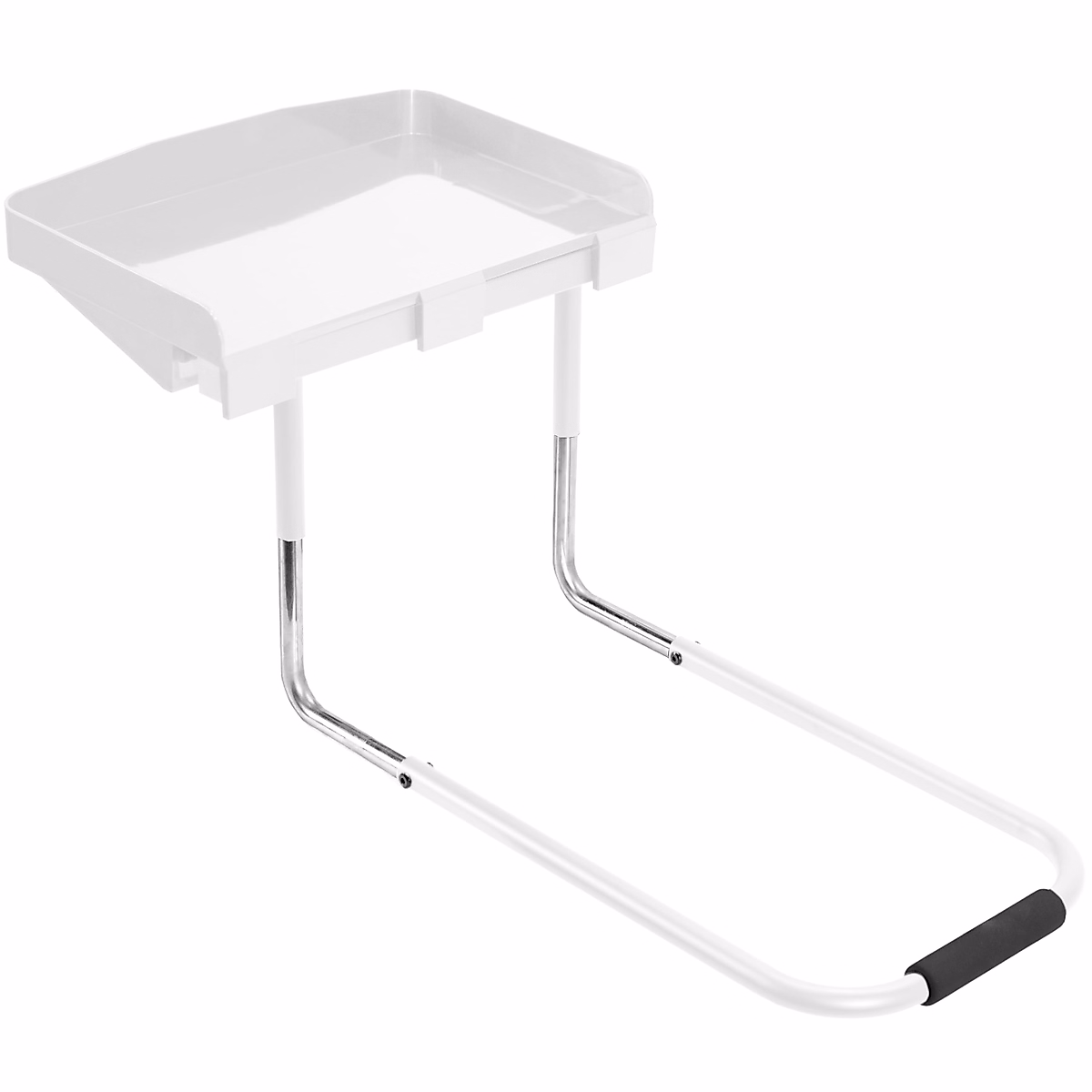 Height Adjustable Under Mattress 17 inch Bedside Shelf, Works with Lofts and Beds Without Frames, Heavy Duty Storage Tray, Fits Laptops, Books, and Drinks, Nightstand Alternative, White