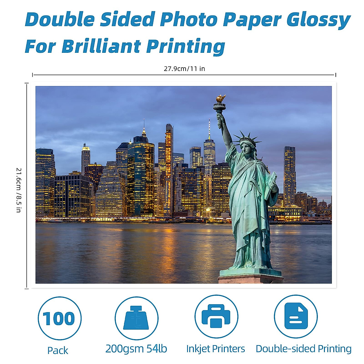 Uinkit 100 Sheets Double Sided Glossy Photo Paper 8.5x11, 54lb, 200gsm Brochure and Flyer paper for Inkjet Printing