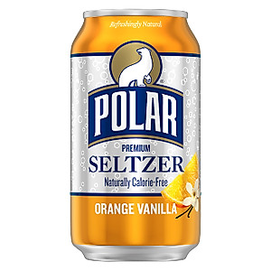 Polar Seltzer Water Orange Vanilla, 12 fl oz cans, 24 pack