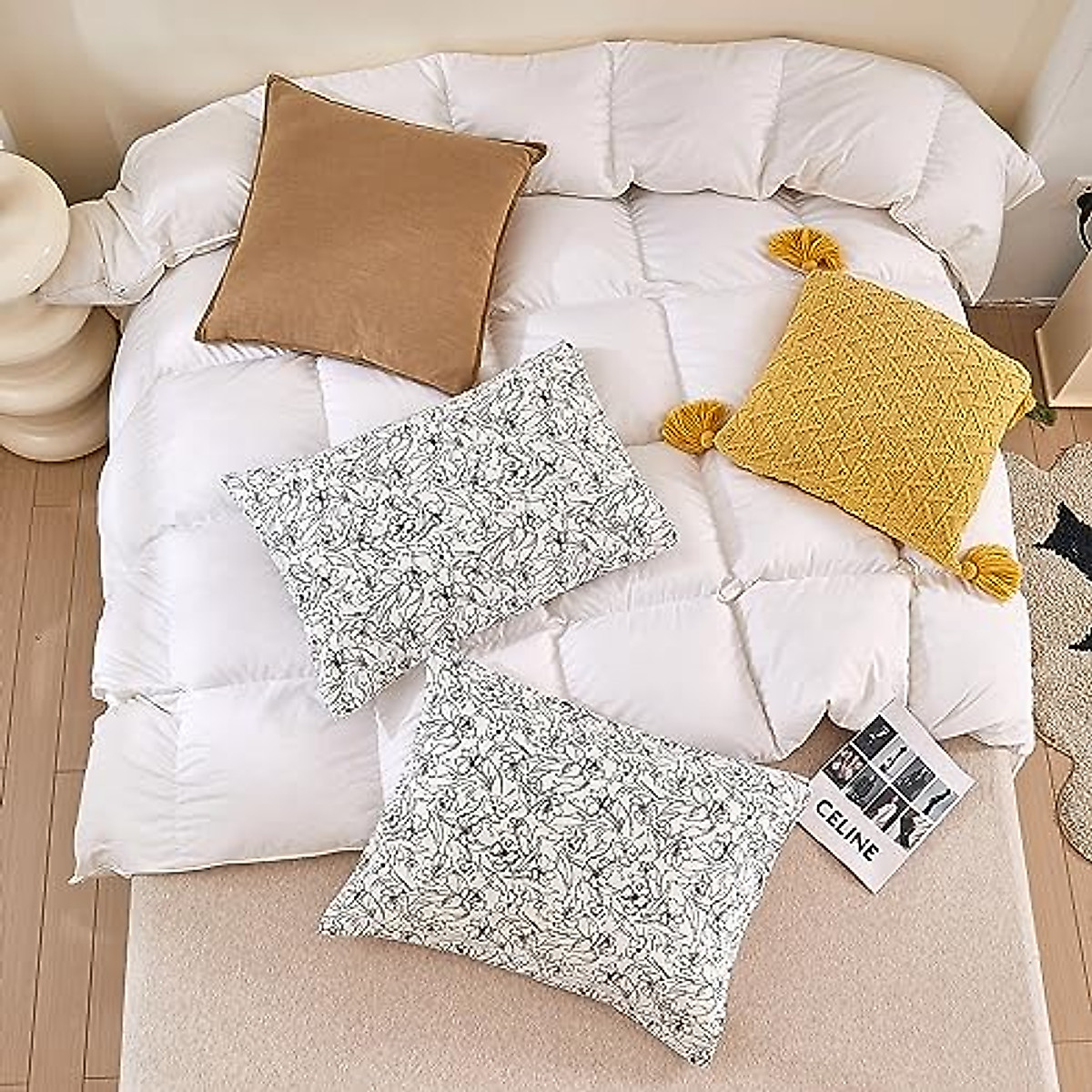 ECOCOTT 2 Pack Pillowcase Standard Size with White & Black Floral Pillow Cases Set, 100% Cotton Standard Pillow Covers Envelope Closure (Standard, 20"x26")