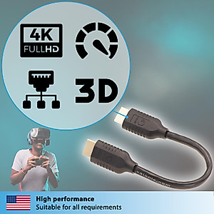 valonic Short HDMI Cable - 0.6 ft, 4k, high Speed, Ultra HD, ethernet - Compatible with Nintendo, PS5, TV, PS4, Xbox, Black, Small, Thin