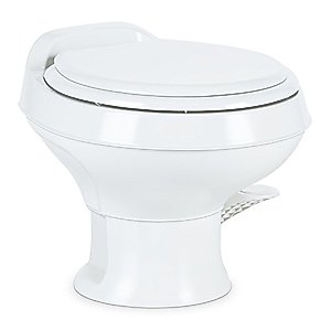 Dometic 301 Toilet Low Profile 13.5" Height- White, 301-SS/RT/WHITE, Full Size Residential Style, Clean and Watertight Triple Jet Rinse with Foot Pedal